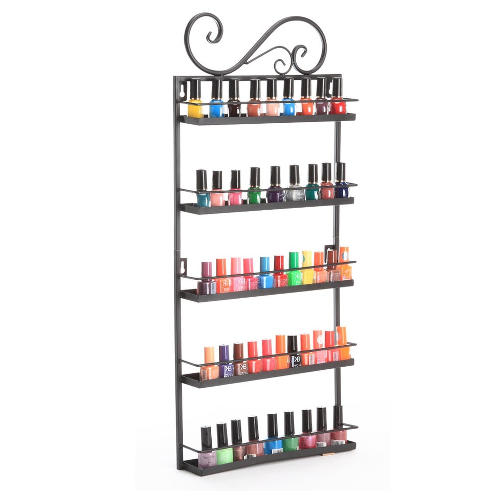 5 Tier Metal Nail Polish Wall Rack Display Organizer Shelf Holder 50 ...