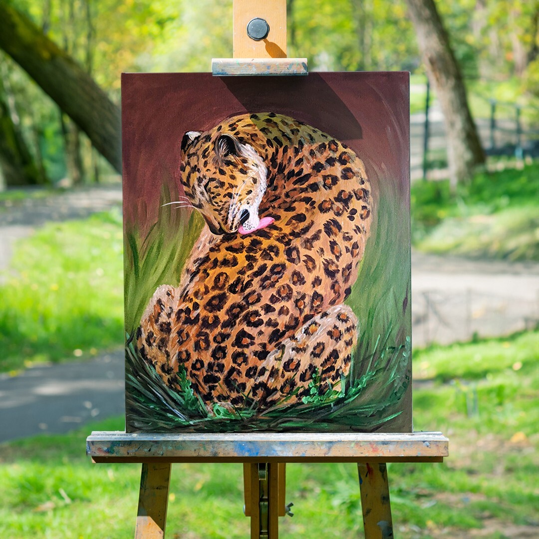 Leopard Animal Acrylic Painting On Canvas 20 x 16 inches Original Hand ...