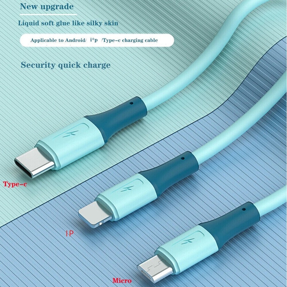 3 in 1 Fast Charging Cable Cell Phone Charger Cord For iPhone Type C ...