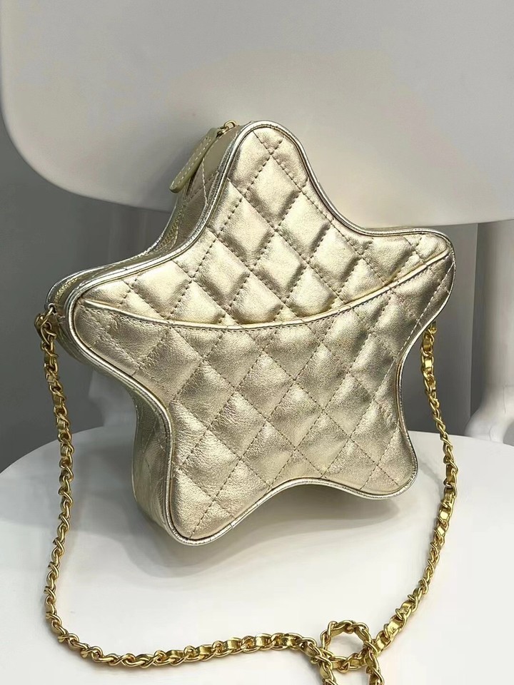 Quilted Lambskin Leather Star Shaped Purse w/ Chain Clutch Fashion ...