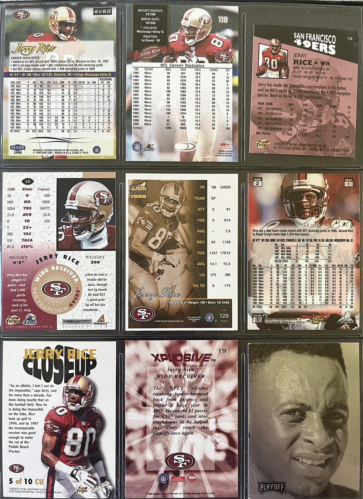 (9) JERRY RICE Cards Fleer Ultra Sensational 60 Insert, Flair Showcase ...