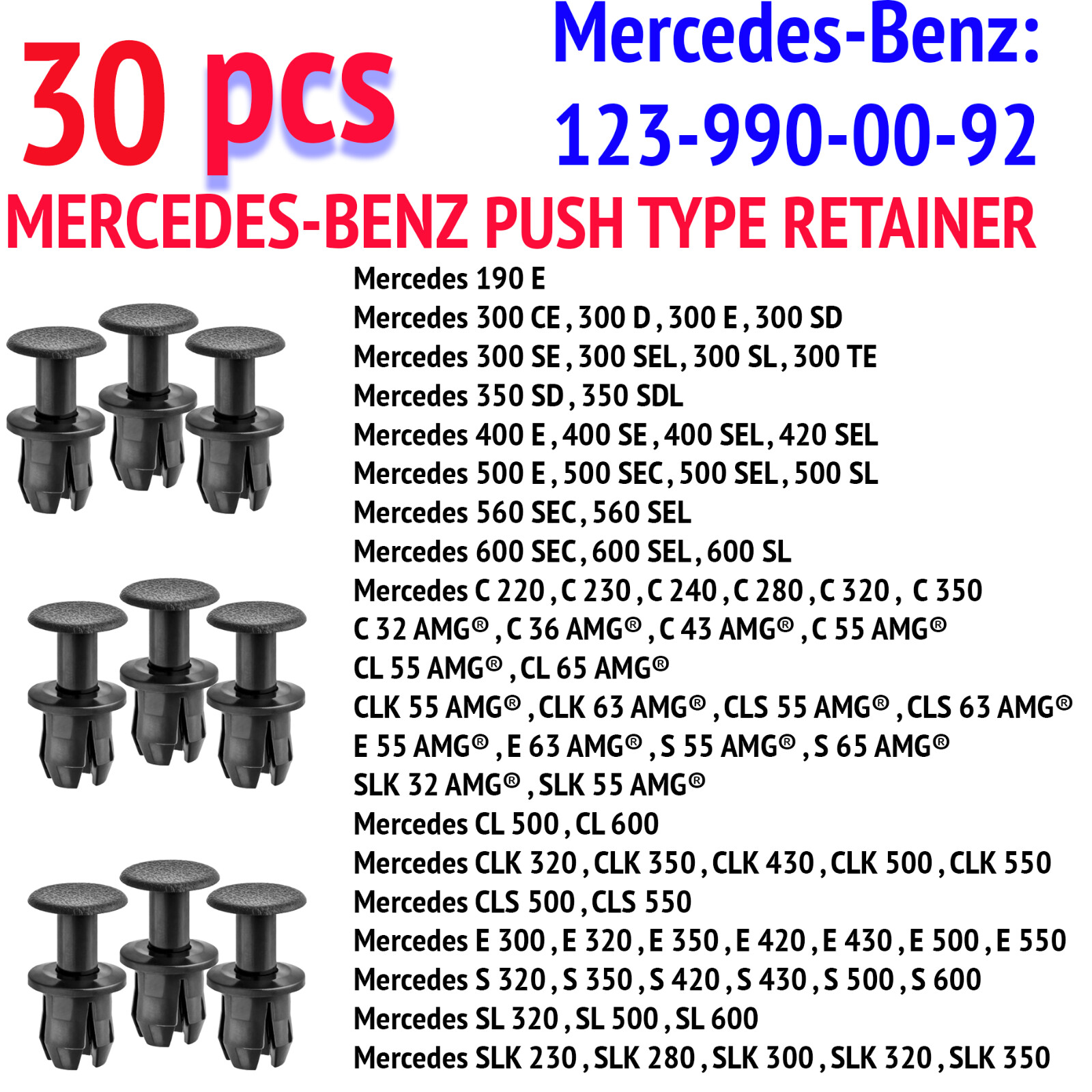 Mercedes W123 190D 230 240D C280E PUSH TYPE RETAINER Clip Rivet ...