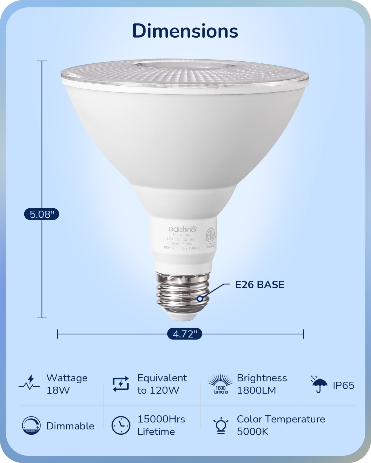 EDISHINE LED PAR38 Flood Light Outdoor Bulb 2 Pack,Dimmable Waterproof ...