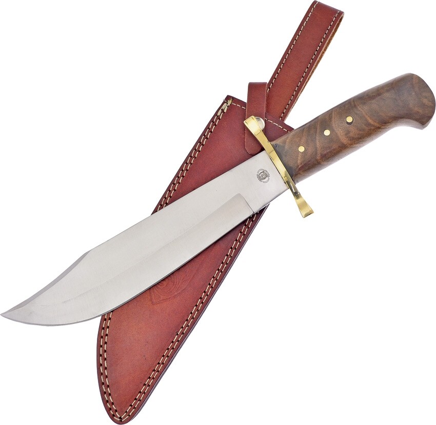 Cherokee Trail Bowie Knife Walnut wood Handle Full Tang with Leather ...