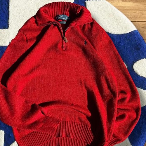Vintage Polo Ralph Lauren Red Preppy Quarter Zip Sweater Medium | eBay