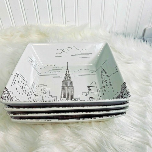 222 Fifth City Scenes Square Bowl Brown Sepia Lot of 4 | eBay