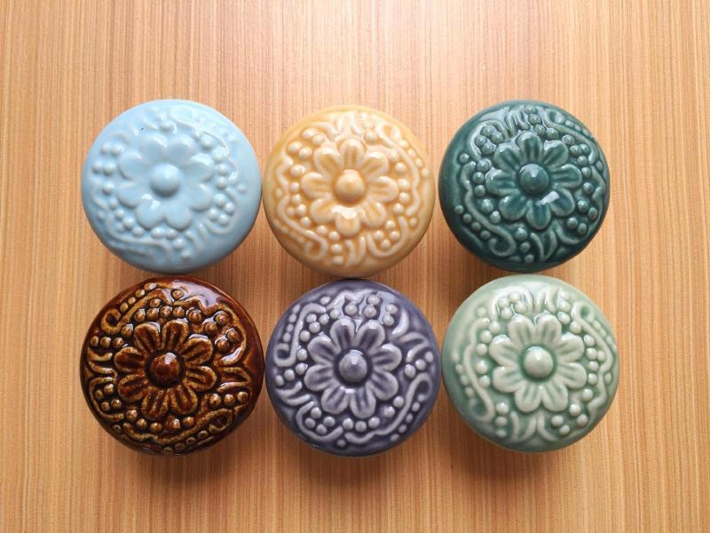 Ceramic Cameo Bas-relief Cabinet Knob Handle Antique Drawer Pull Rural ...