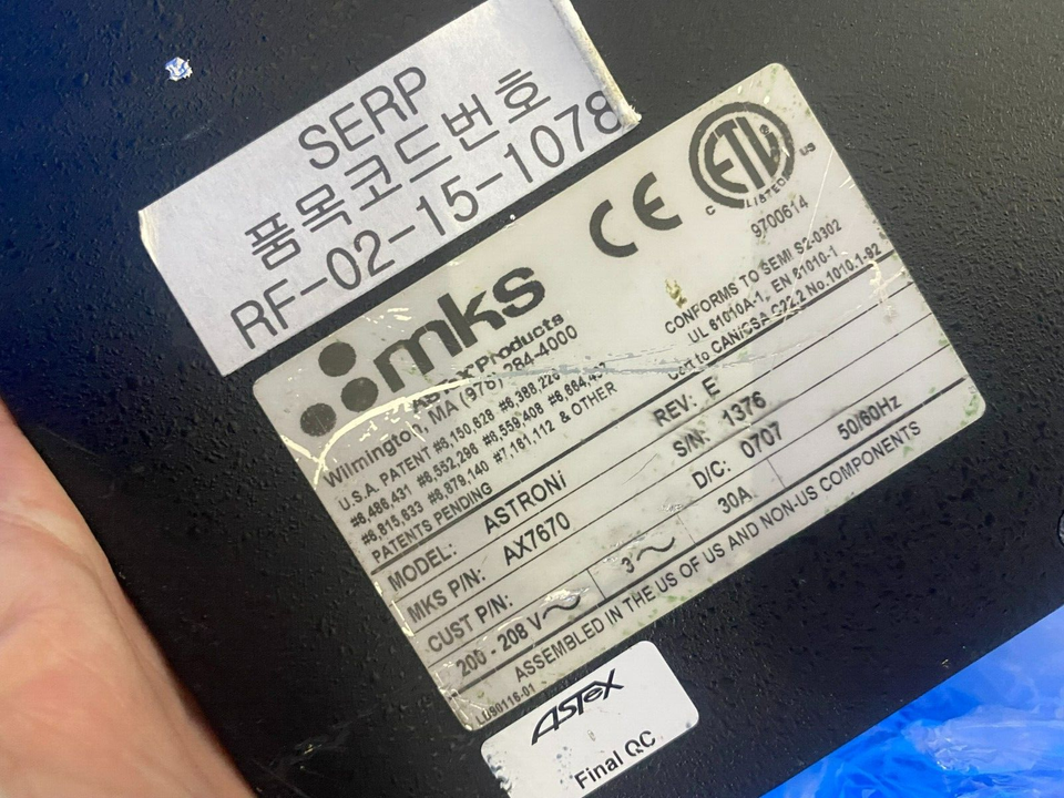 ASTRON MKS AX7670, AX7670-06, AX7670-85, AX7671-85 Remote Source Plasma ...