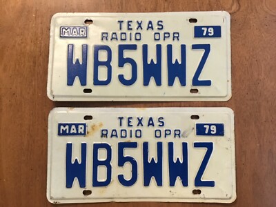 Pair 1979 Texas Radio Operator License Plate Tag Amateur Radio Ham ...