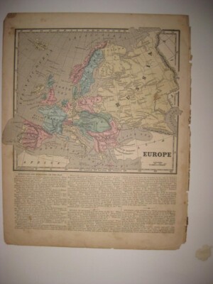 SUPERB ANTIQUE 1845 EUROPE HANDCOLORED MAP RUSSIA AUSTRIA TURKEY ...