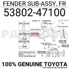 5380247100 Genuine Toyota FENDER SUB-ASSY, FR 53802-47100 | eBay