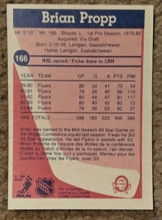 1984-85 O-pee-chee Hockey Brian Propp Card #166 In Ex Condition | eBay