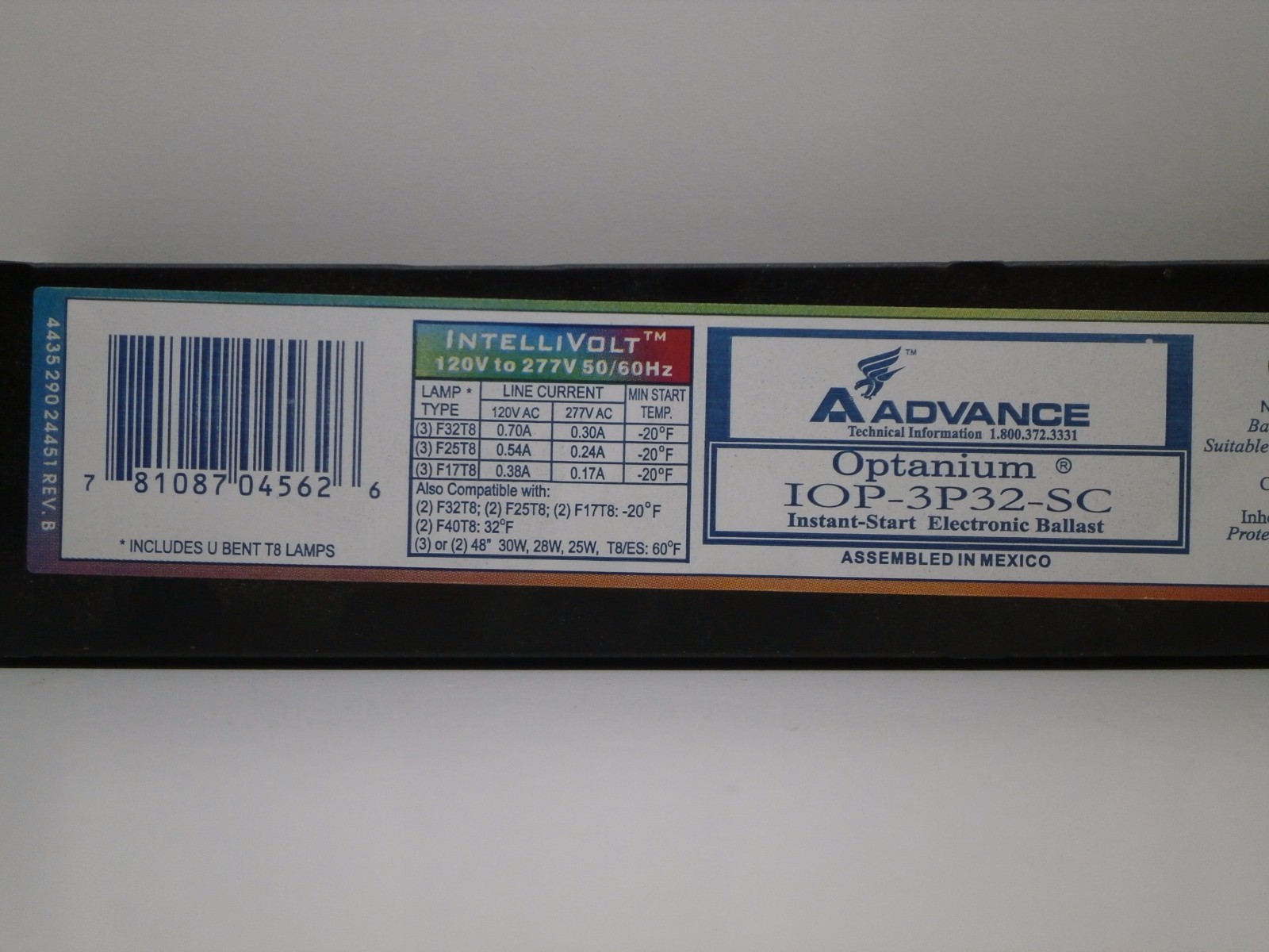 Advance IOP-3P32-SC Electronic Fluorescent Ballast for (3) F32T8 F25T8 ...