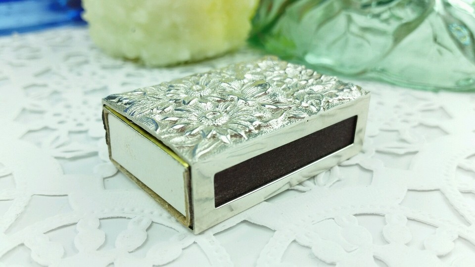 Kirk Repousse Flowers Sterling Silver Match Box Cover Great w/ Candle ...