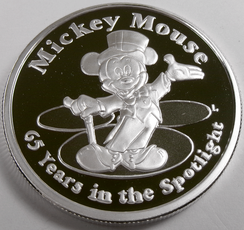 1993 Mickey Mouse/Steamboat Willie 65 Years 1 Oz .999 Fine Silver Round ...