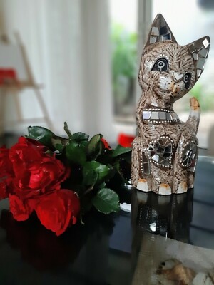 Cat Statue Wooden 10" Carved Hand Made Bali Indonesia Painted Cats ...