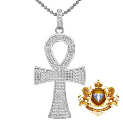 Mens Real White Gold On Sterling Silver Egyptian Ankh Cross Charm ...