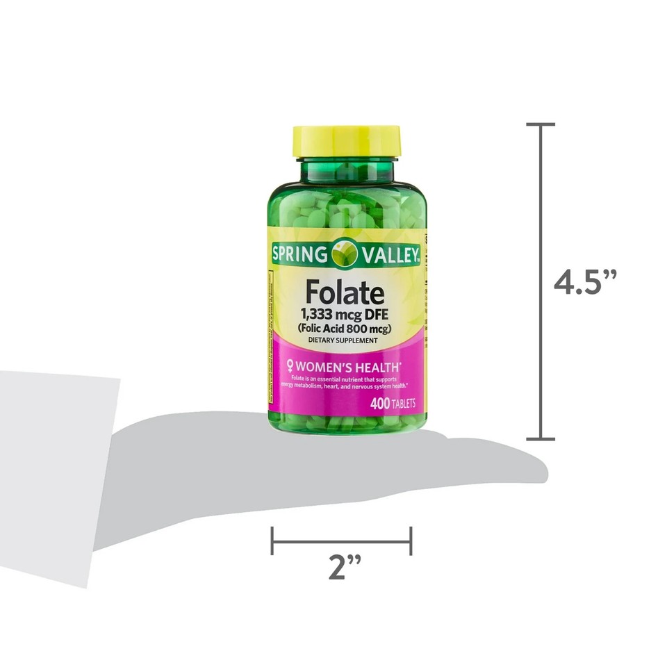 Spring Valley Folate 1,333 mcg DFE Folic Acid 800 mcg 400-COUNT SAME ...