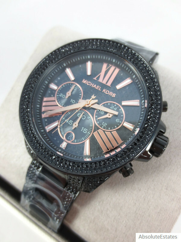 NEW Michael Kors Wren Black Chronograph Crystal Watch Unisex MK6708 NIB ...