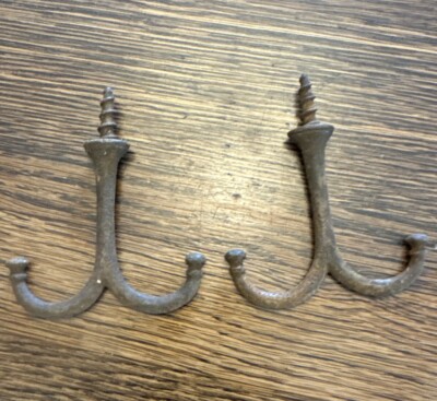 2 Matching Antique Vintage Cast Iron Under Mount Locker Coat Bar HOOKS | eBay