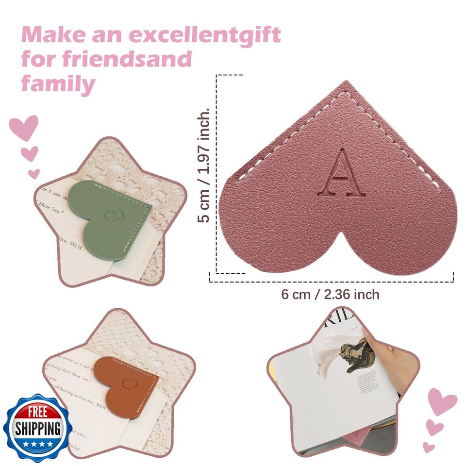 2Pcs Personalized Leather Heart Bookmark with Initial, 26 Letters | eBay