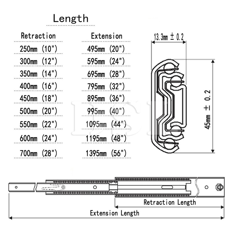 DSL 10-24'' Soft Close/Push to Open Pair Fully Extension Drawer Slide ...