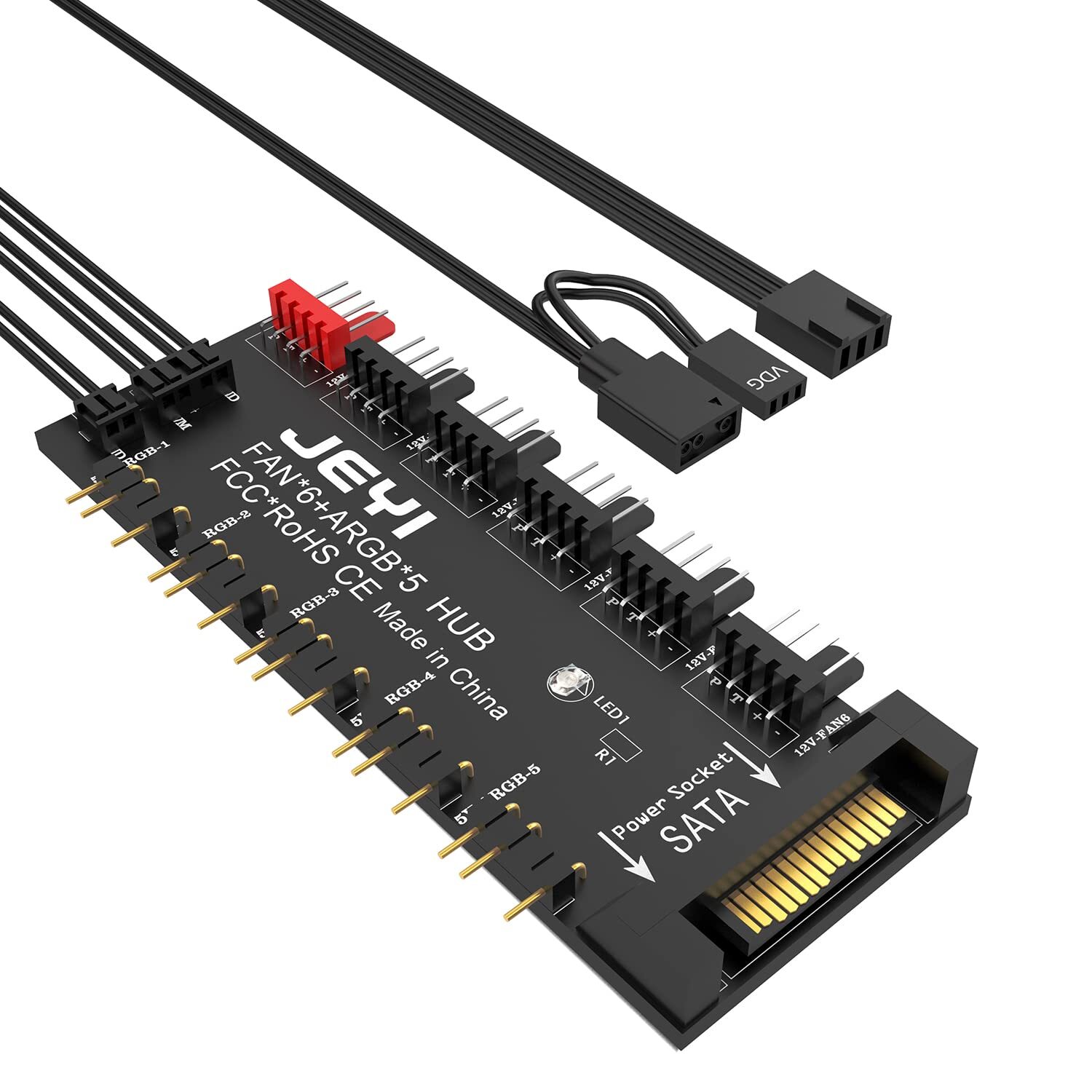 JEYI ARGB PWM 5 Way Fan Hub, ARGB 2-in-1 Hub, RGB Fan, RGB Strip ...