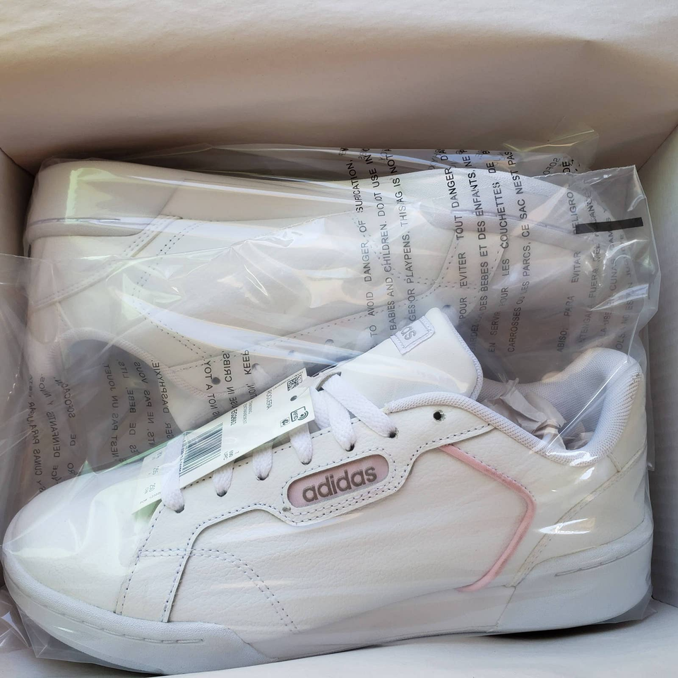 New adidas Womens 8.5 Roguera Leather Sneaker White Pink Lace Up Cross ...