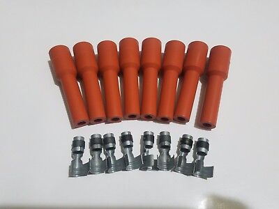 Set of 8 Orange Race High Temp Spark Plug Wire 180 deg Boot and ...