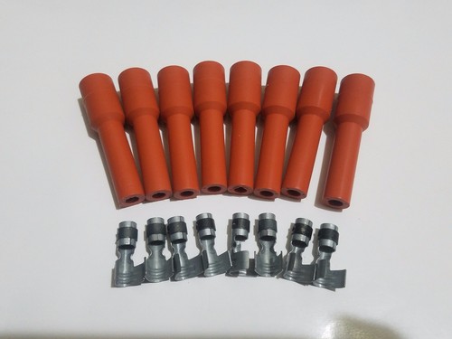 Set of 8 Orange Race High Temp Spark Plug Wire 180 deg Boot and ...