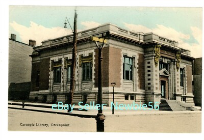 Greenpoint Brooklyn NYC NY -CARNEGIE LIBRARY- Hand Colored Postcard | eBay