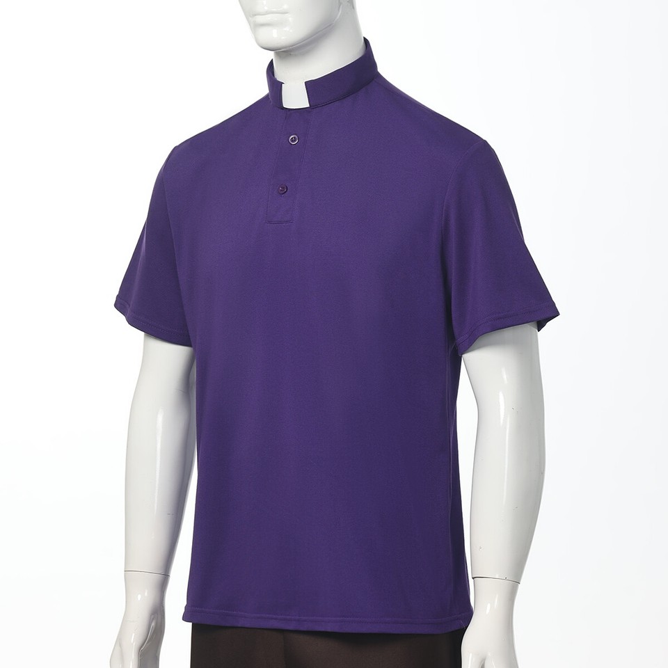 Mens Clergy Polo Shirt Priest Vicar T Shirt Pastor Tops with Clerical ...