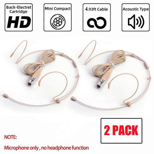 2x Headset Mic Headworn Microphone Mini XLR 4 Pin TA4F For Shure ...