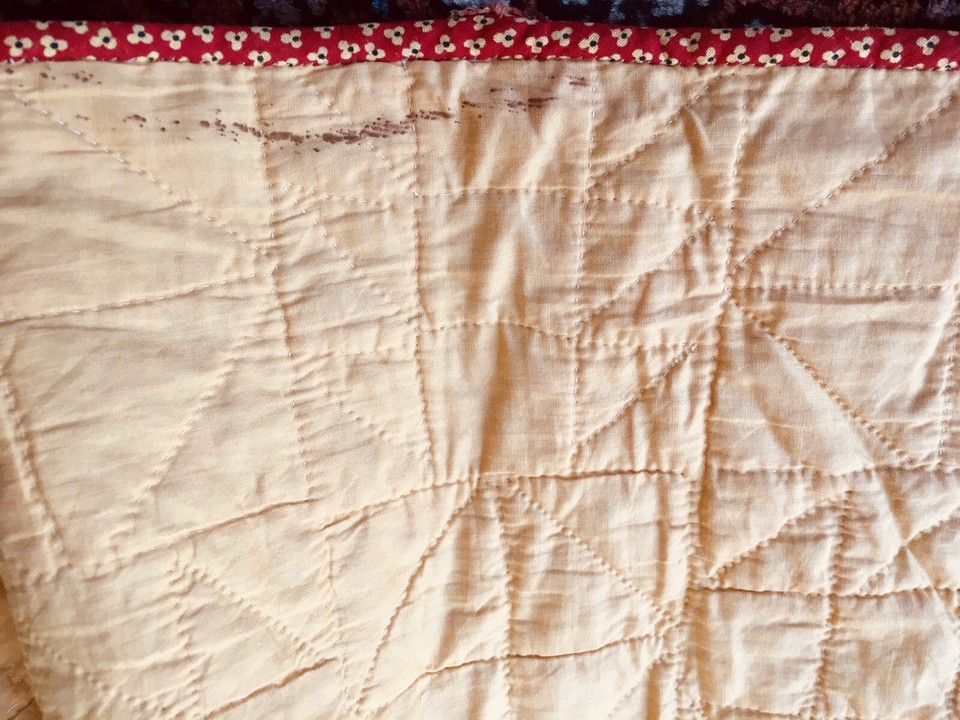 Antique Primitive Distressed Red Yellow Calico Patchwork Cotton Quilt ...