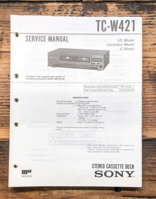 Sony TC-W421 Cassette Service Manual *Original* | eBay
