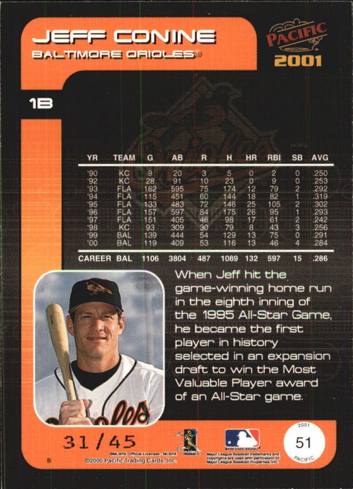 2001 Pacific Extreme LTD Baltimore Orioles Baseball Card #51 Jeff ...