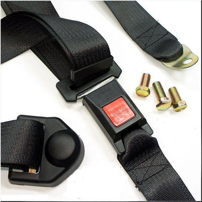 CAR BLACK THREE POINT SEAT BELTS ADJUSTABLE OXFORD CLOTH METAL BUCKLES ...