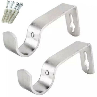 Metal Curtain Rod Rail Brackets Hooks Strong Pole Support Holder 2pcs ...