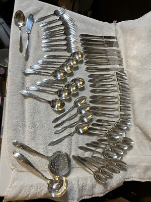 52 pc set Art Deco 1937 Nobility Plate Silverplate Flatware REVERIE ...
