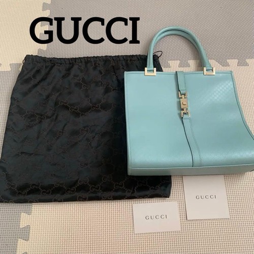Gucci Bag Leather Light Blue Micro GG Print Jackie Tote Handbag From ...