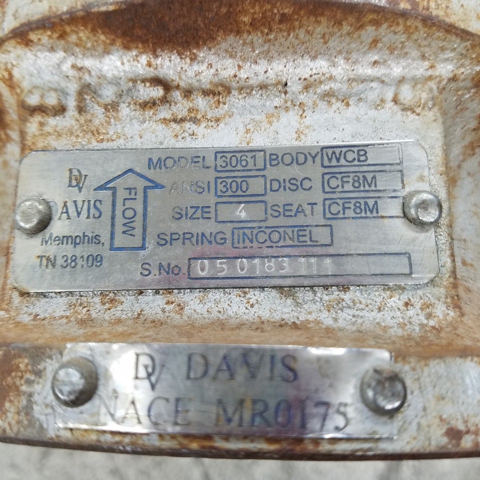 Davis 3061 4" Wafer Check Valve, 300 Class, WCB Body, CF8M Seat, CF8M ...