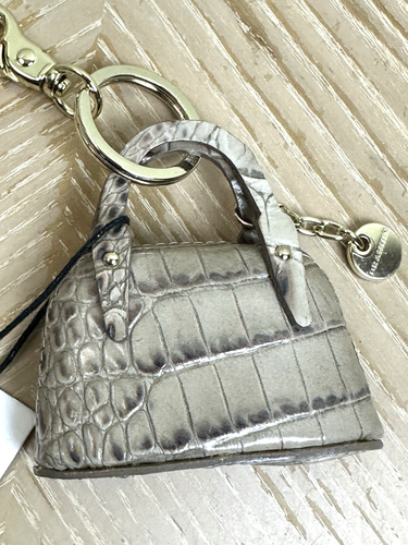 BRAHMIN BARLEY BEIGE MINI LEATHER KEY RING FOB TASSEL HANDBAG CHARM ...