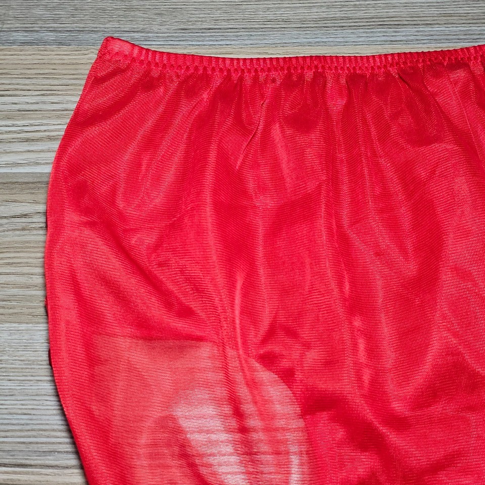 Vintage Sheer Nylon Panty Sissy Red Floral Lace Granny Brief Sz. 7/L ...