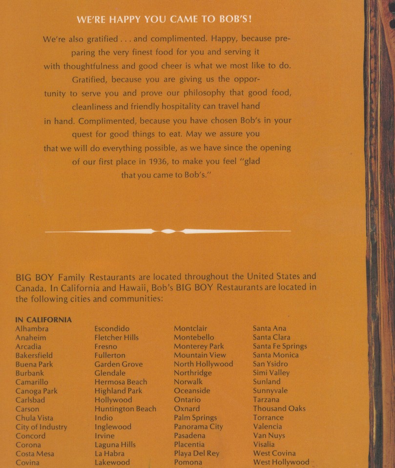 Vintage BOBs BIG BOY Restaurant 1960s LUNCH and DINNER MENU Coffee is ...