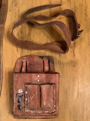 Vintage Klein Leather Lineman Tool Work Pouch Vintage# 5164. Includes ...