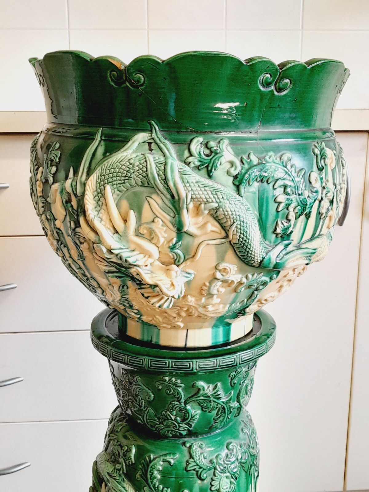 AWAJI POTTERY DRAGON PEDESTAL AND ERN | eBay