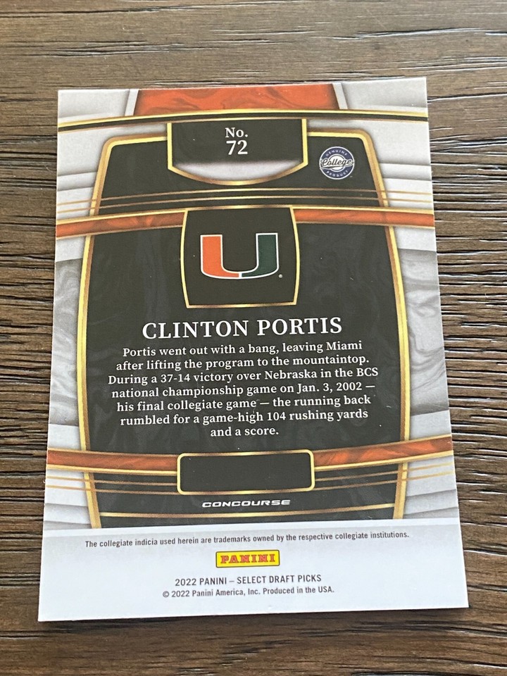 Clinton Portis 2022 Select Draft Picks Blue Concourse #72 Miami ...