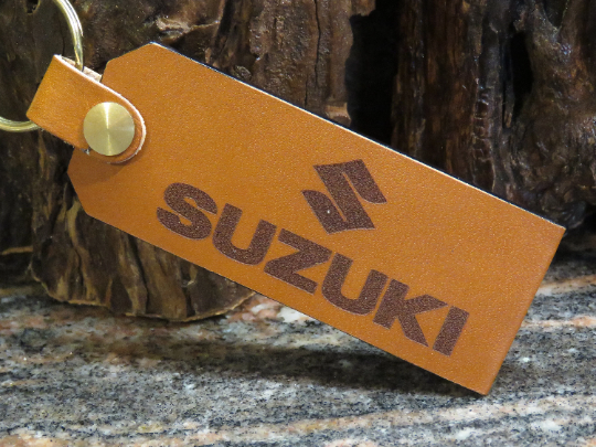 SUZUKI motorcycle key chain DOUBLE SIDED Genuine leather key ring 2425 ...