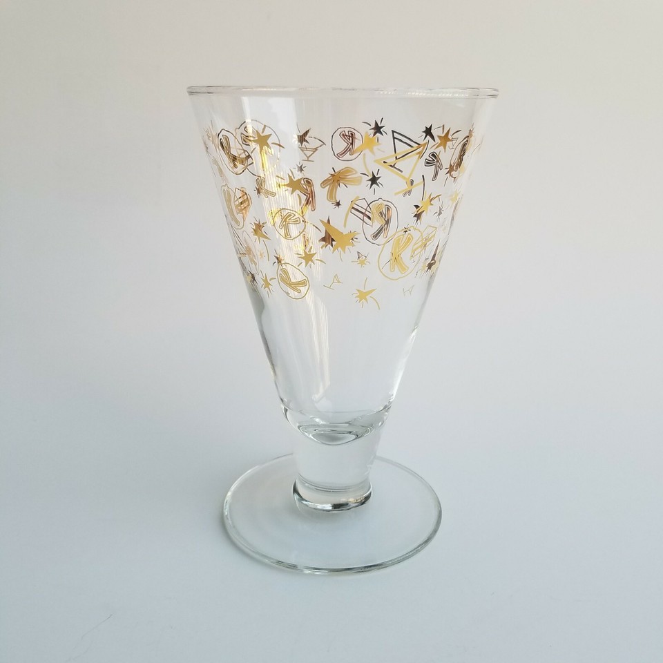 Vintage KAHLUA Cocktail Glass MCM Gold Rockets Cake K Stars Atomic 8oz ...