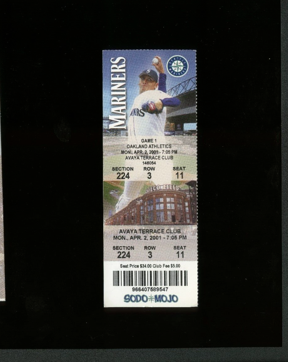 4-2-2001 Oakland A's @ Seattle Mariners Ticket - Ichiro Suzuki Debut ...
